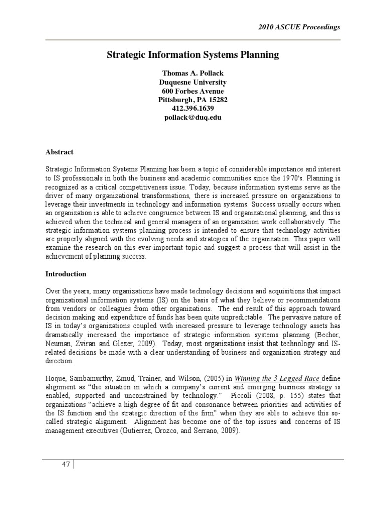 Strategic Information Systems Planning | PDF | Strategic Management ...