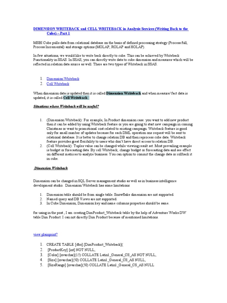 Dimension Writeback | PDF | Relational Database | Microsoft Sql Server