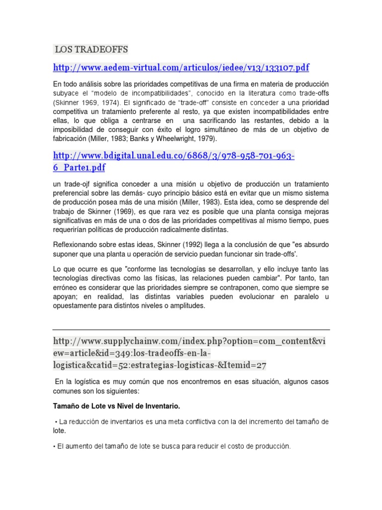 Trade Off | PDF | Transporte | Inventario