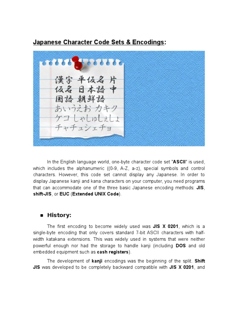 Japanese Character Code Sets & Encodings:: History | PDF | Character Encoding | Written ...