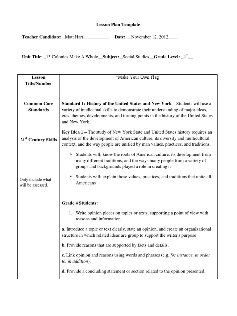 13 Colonies Flag Creation Lesson Plan | PDF | Educational Assessment ...