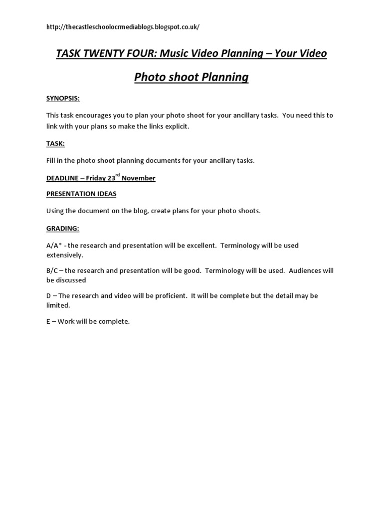 Photo Shoot Planning for Ancillary Tasks | PDF