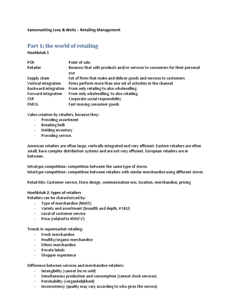 Samenvatting Levy Weitz (Boek) | PDF | Retail | Market Segmentation
