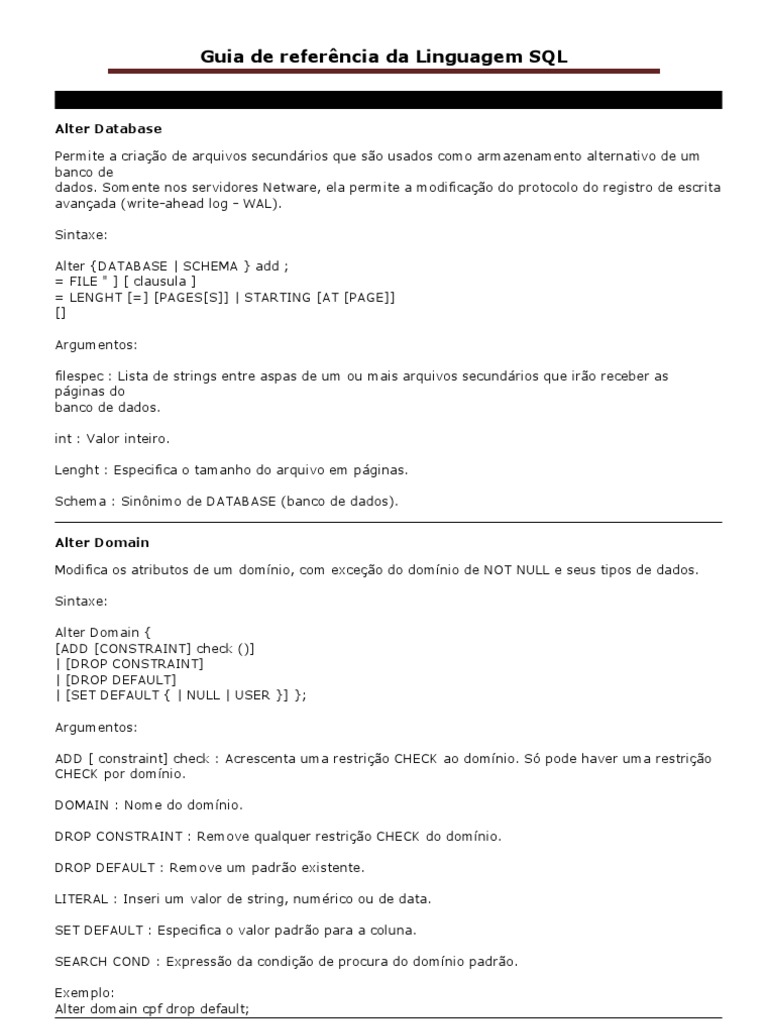 Guia de Referência SQL | PDF | SQL | Tabela (banco de dados)