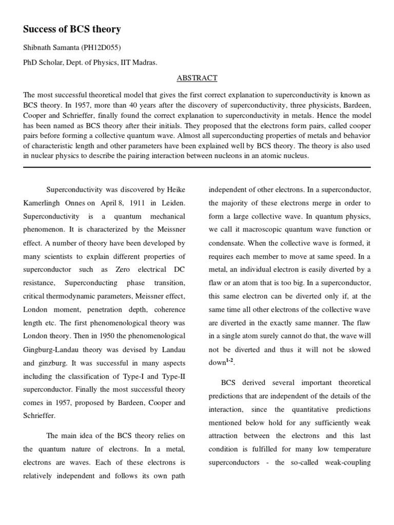 Success of BCS Theory | PDF | Superconductivity | Condensed Matter