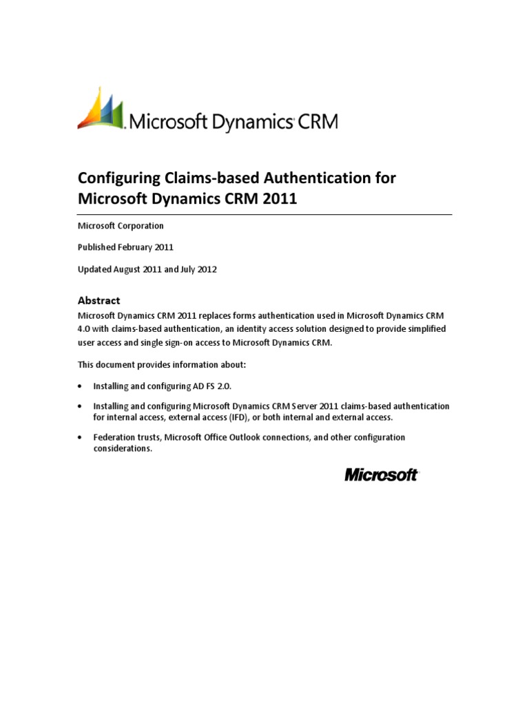 Microsoft Dynamics CRM 2011 and Claims-Based Authentication | PDF