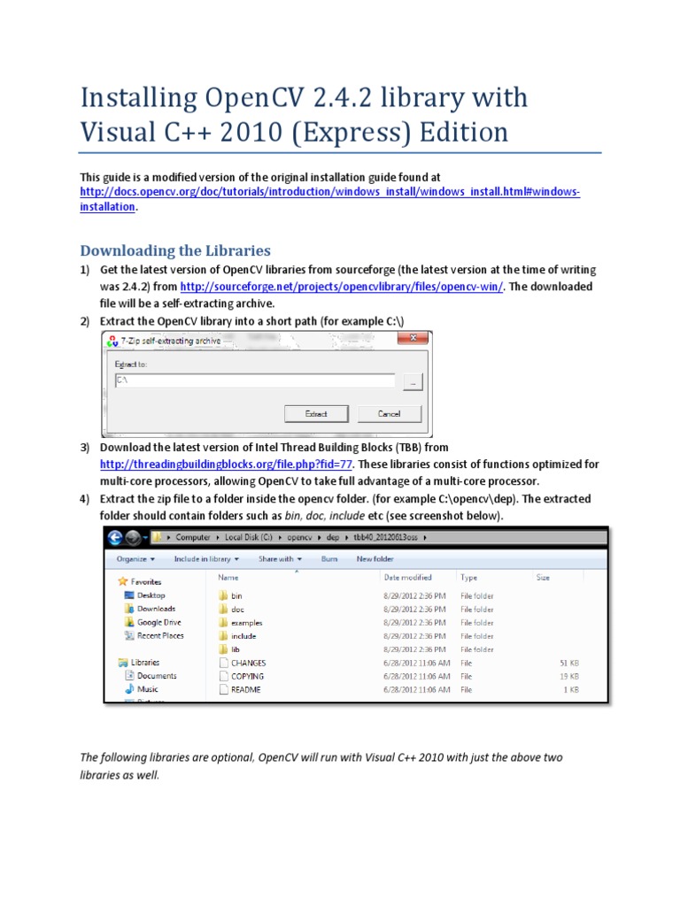 Installing Opencv With Visual C On Windows 7 Pdf Library Computing C Programming