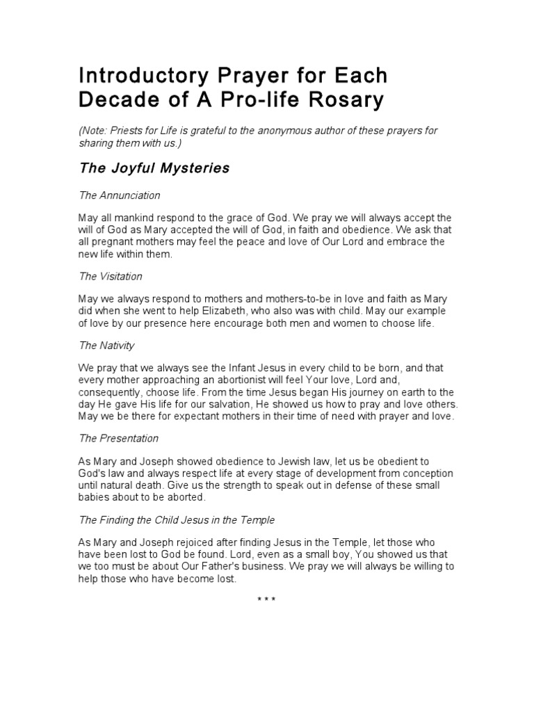 Pro Life Rosary | PDF | Mary, Mother Of Jesus | Rosary