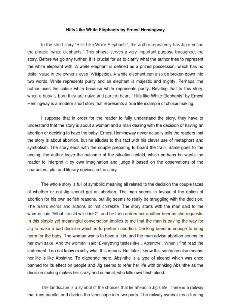 Hills Like White Elephants by Ernest Hemingway | PDF | Ernest Hemingway
