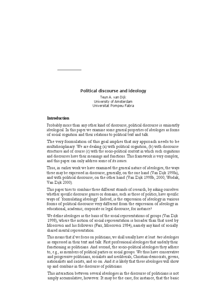 Political Discourse and Ideology | PDF | Ideologies | Social Group
