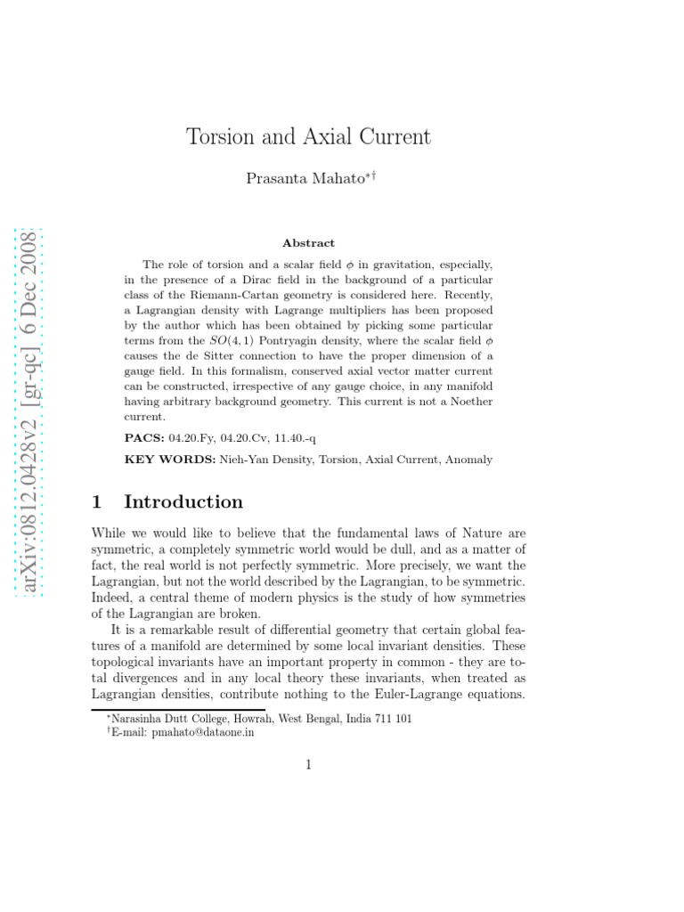 Torsion and Axial Current: Prasanta Mahato | PDF | Gauge Theory ...