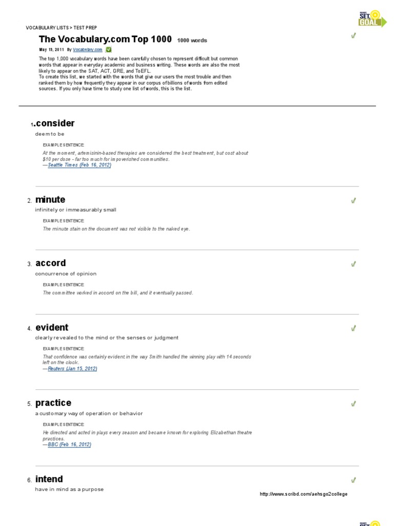 Top 1000 Words - Vocabulary List - Word List, SAT, ACT, Accuplacer ...