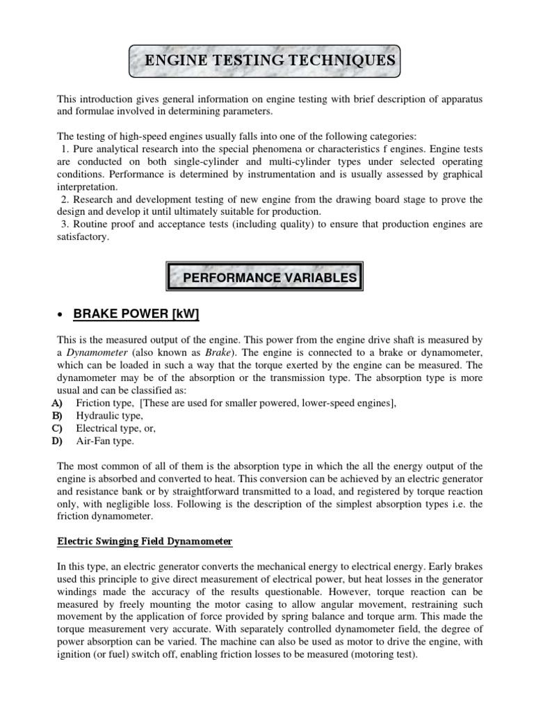 Engine Testing Technique | PDF | Pressure Measurement | Fuel Efficiency