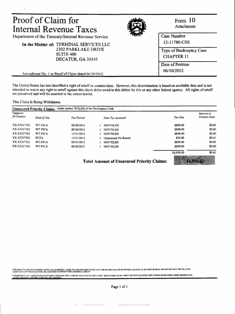 Proof of Claim For Internal Revenue Taxes: Idnumber Kindoftax | PDF ...