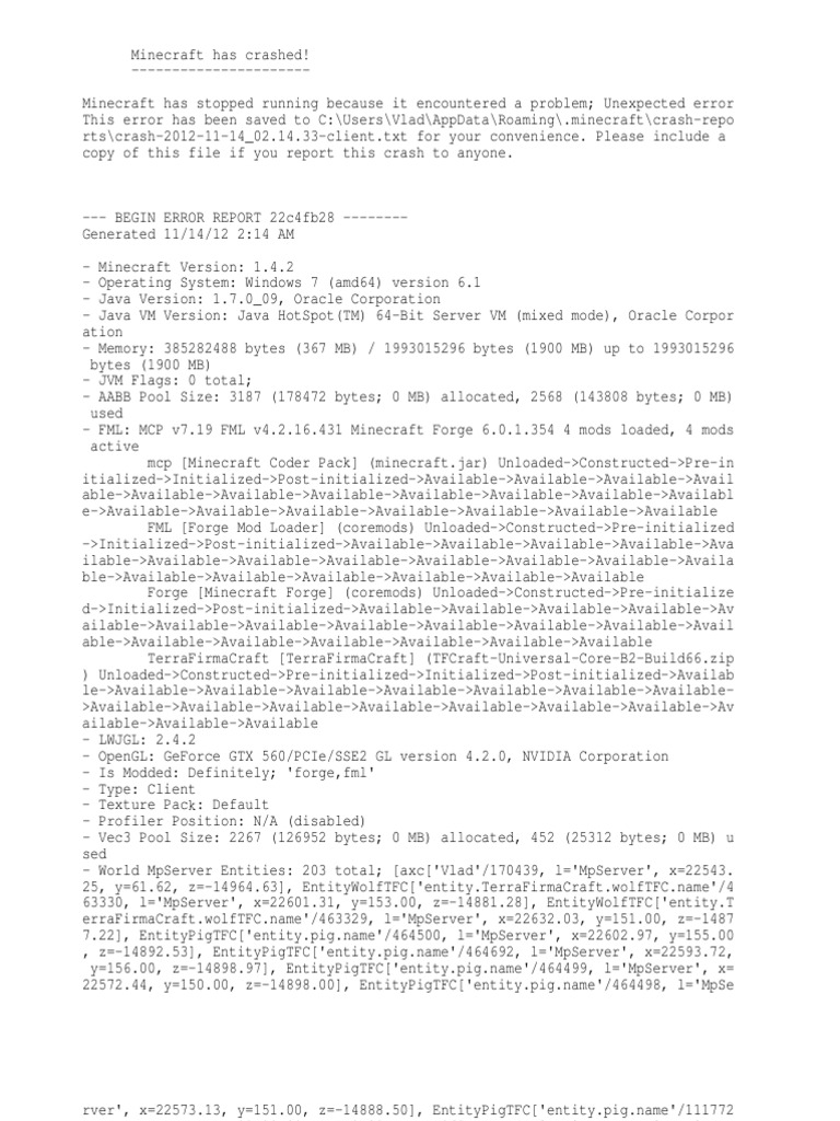 Minecraft Crash Report Analysis | PDF | Java Virtual Machine | Java (Programming Language)