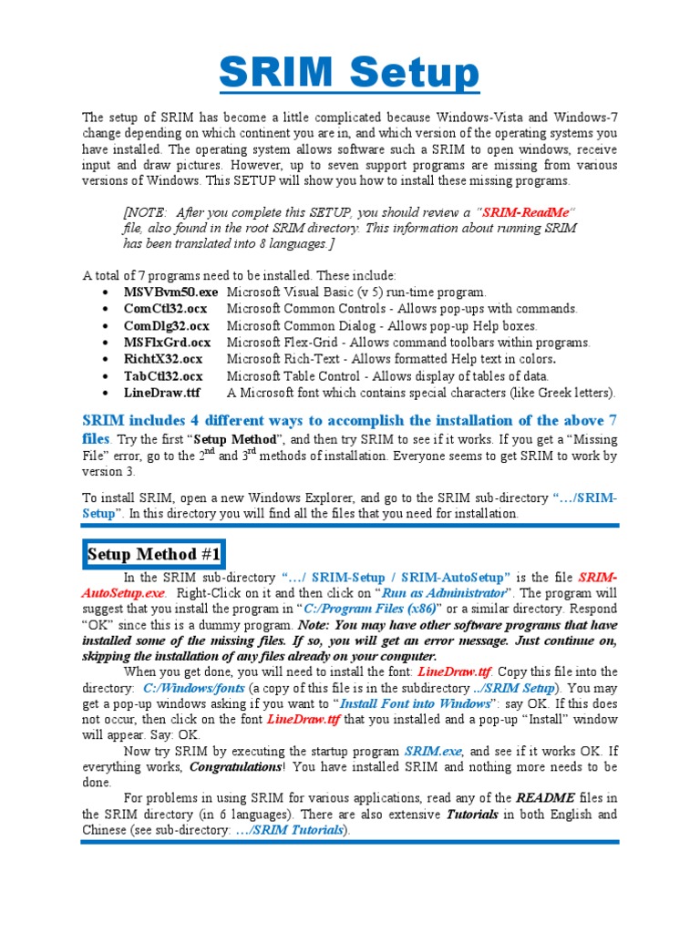 SRIM Setup Message | PDF | Installation (Computer Programs) | Computer File