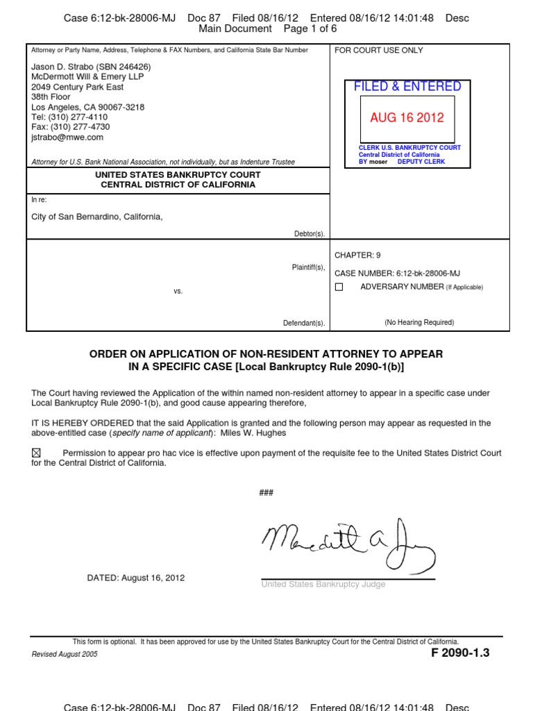 Filed & Entered: United States Bankruptcy Court Central District of ...