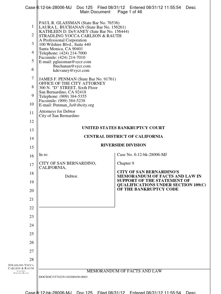United States Bankruptcy Court Central District of California Riverside ...