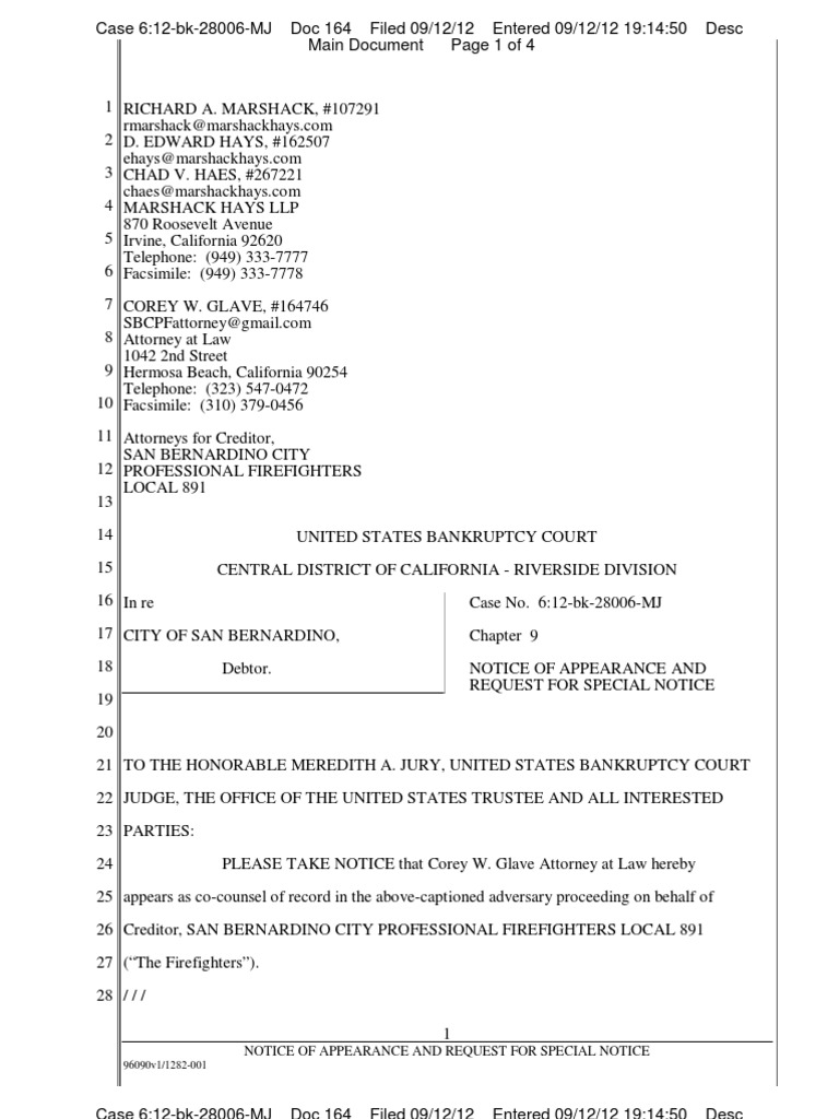 Notice of Appearance and Request For Special Notice | PDF | Mail ...