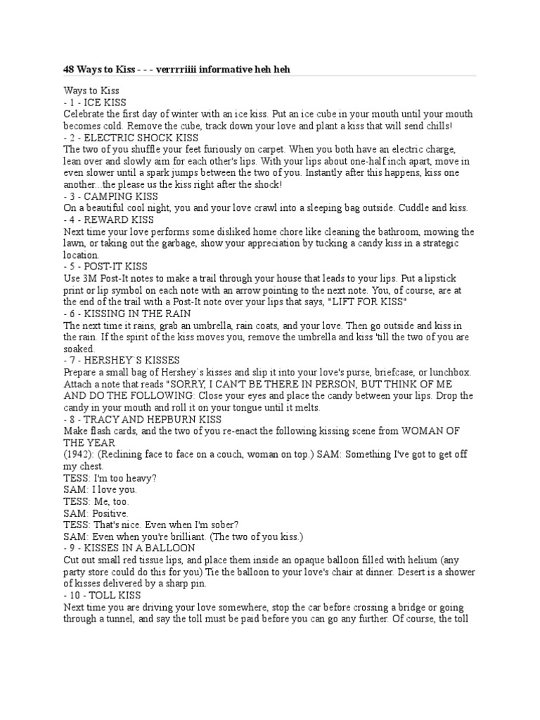 48 Ways To Kiss | PDF | Leisure