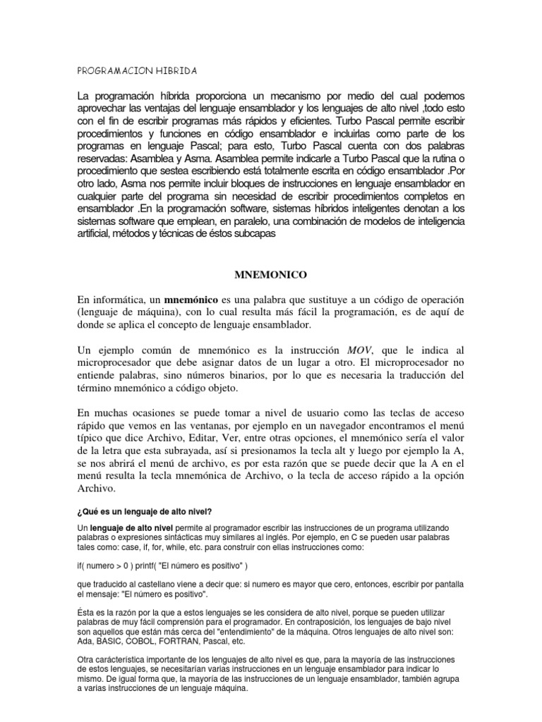 Programacion Hibrida | PDF | Lenguaje ensamblador | Lenguaje de ...