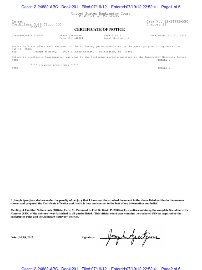 Certificate of Notice | PDF | Chapter 11 | Bankruptcy