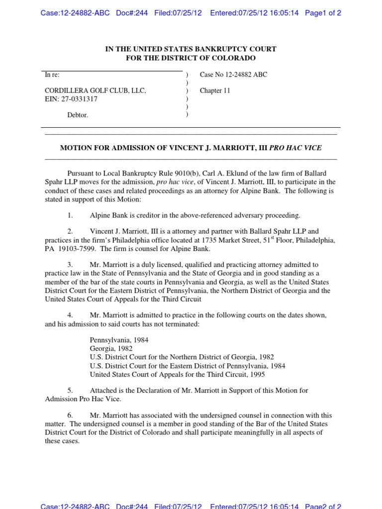 In The United States Bankruptcy Court For The District of Colorado ...