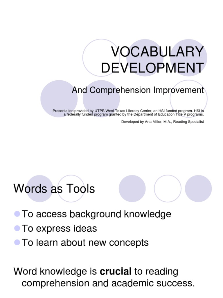 Vocabulary Development: and Comprehension Improvement | PDF | Reading ...