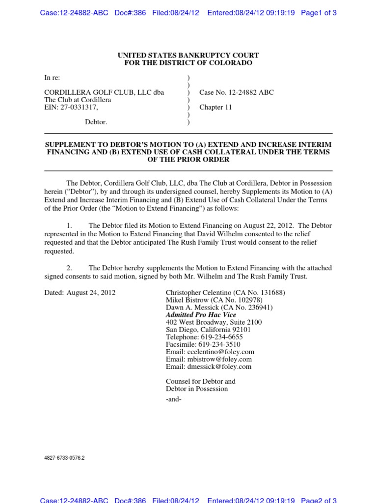 United States Bankruptcy Court For The District of Colorado: Admitted ...