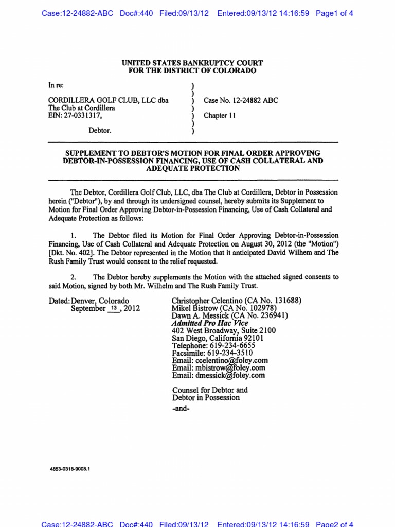 United States Bankruptcy Court For The District of Colorado: Admitted ...