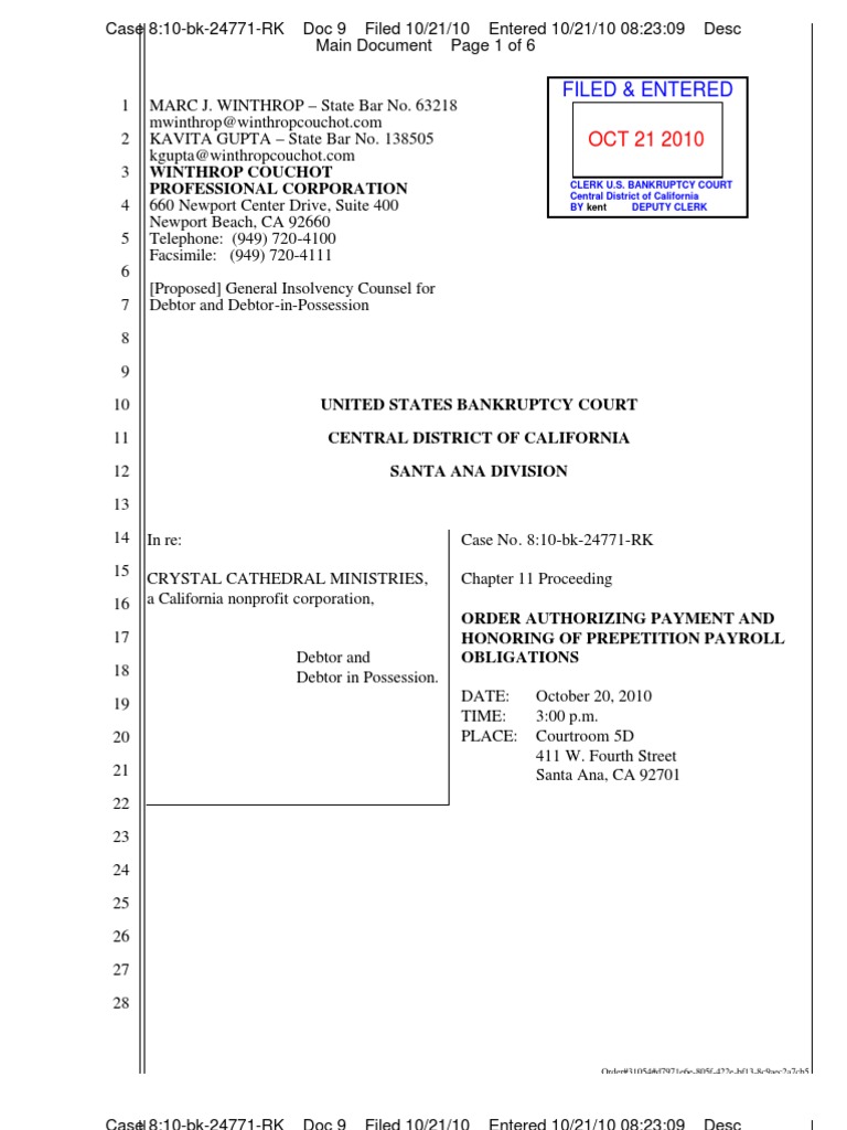 Bankruptcy Payroll Order | PDF | Bankruptcy | Government Information