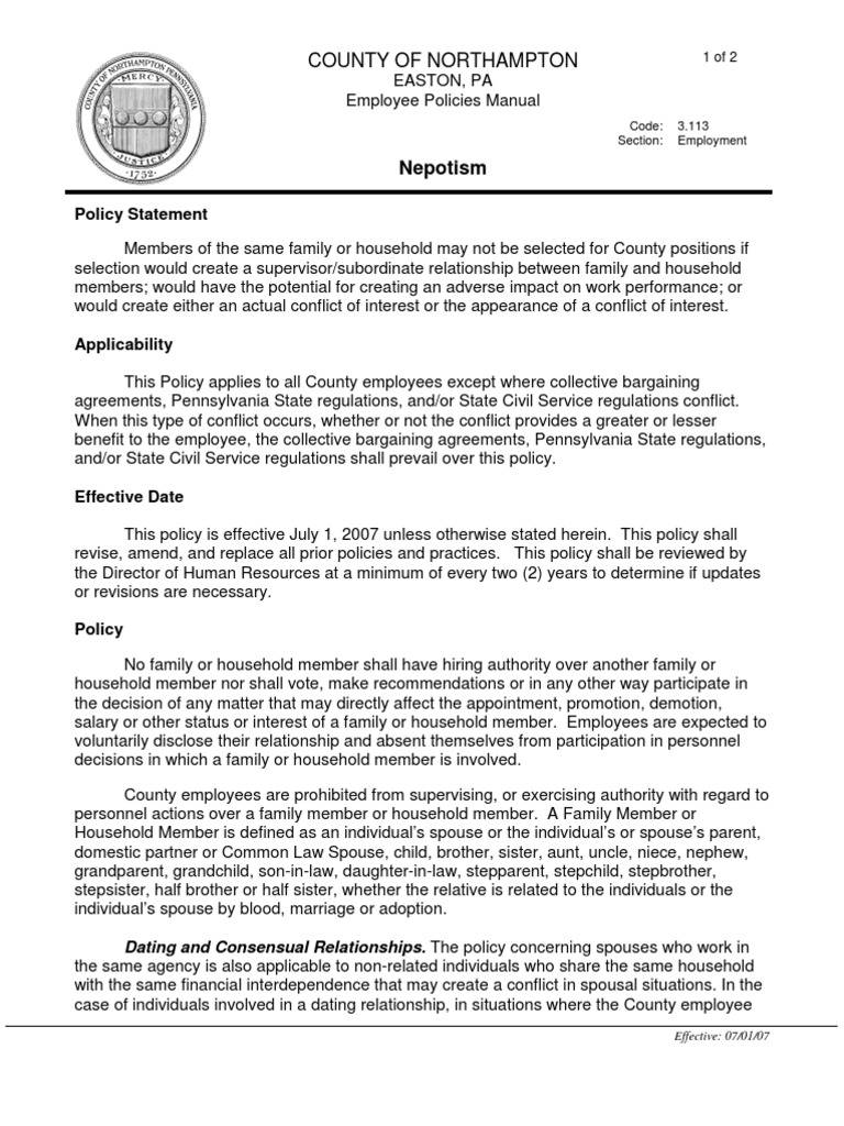 Northampton County Nepotism Policy | PDF | Stepfamily | Family