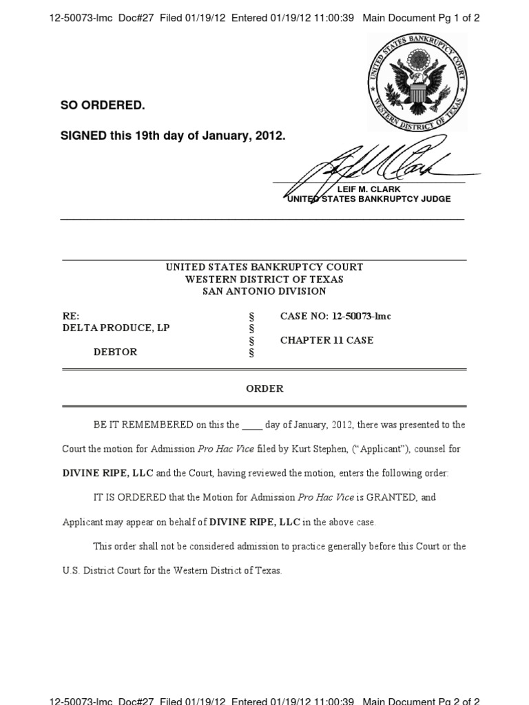 So Ordered. SIGNED This 19th Day of January, 2012 | PDF