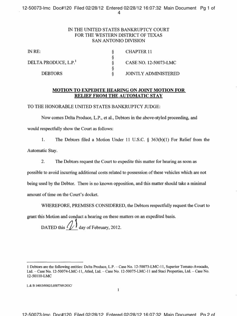 Motion To Expedite Hearing On Joint Motion For Relief From The ...