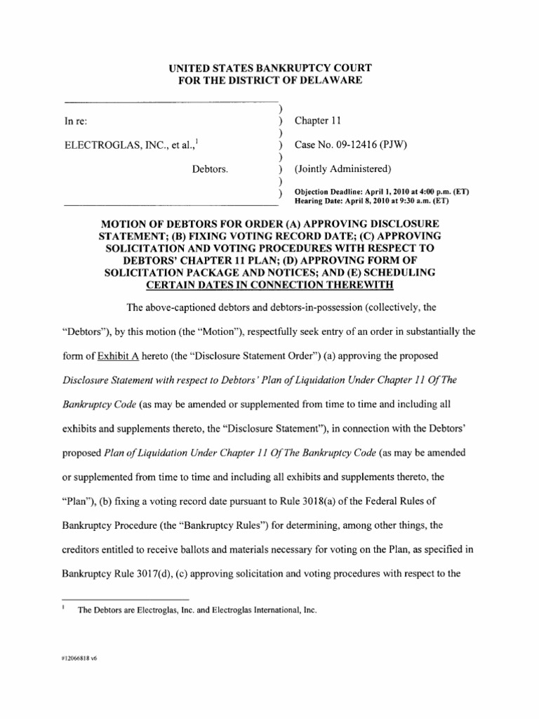 Disclosure Statement With Respect To Debtors' Plan of Liquidation Under ...