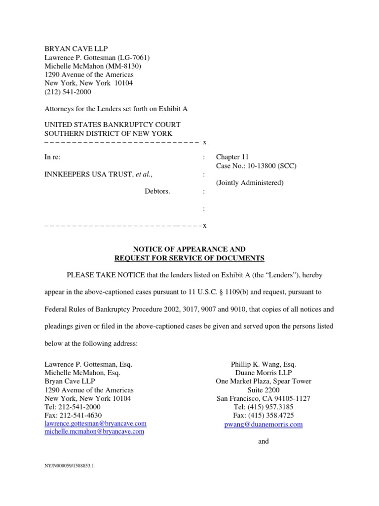 Notice of Appearance and Request For Service of Documents | PDF ...