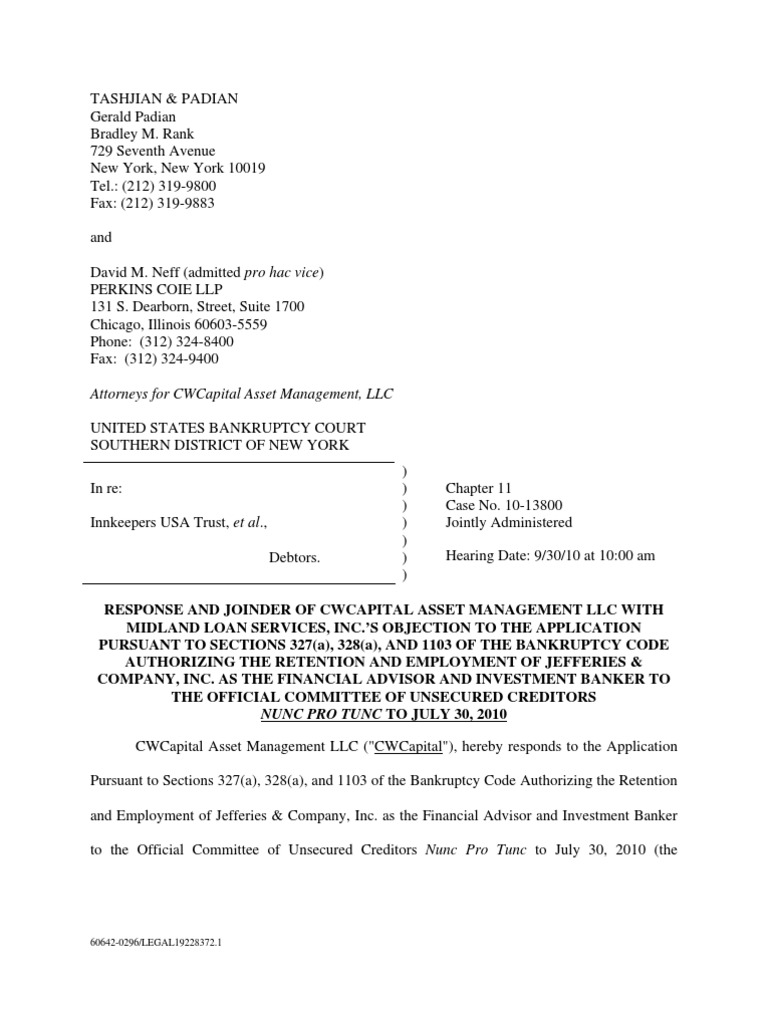 Attorneys For Cwcapital Asset Management, LLC: Nunc Pro Tunc To July 30 ...