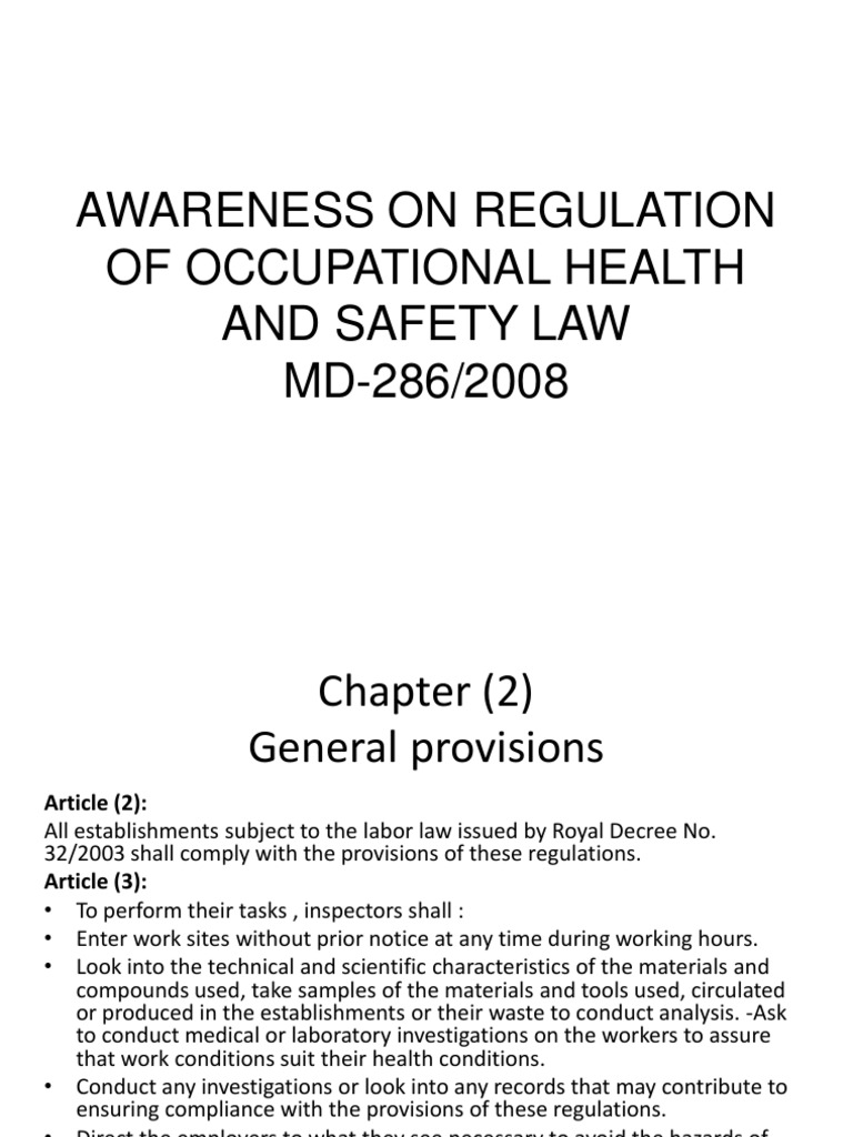 Awareness On Regulation of Occupational Health and Safety | PDF ...
