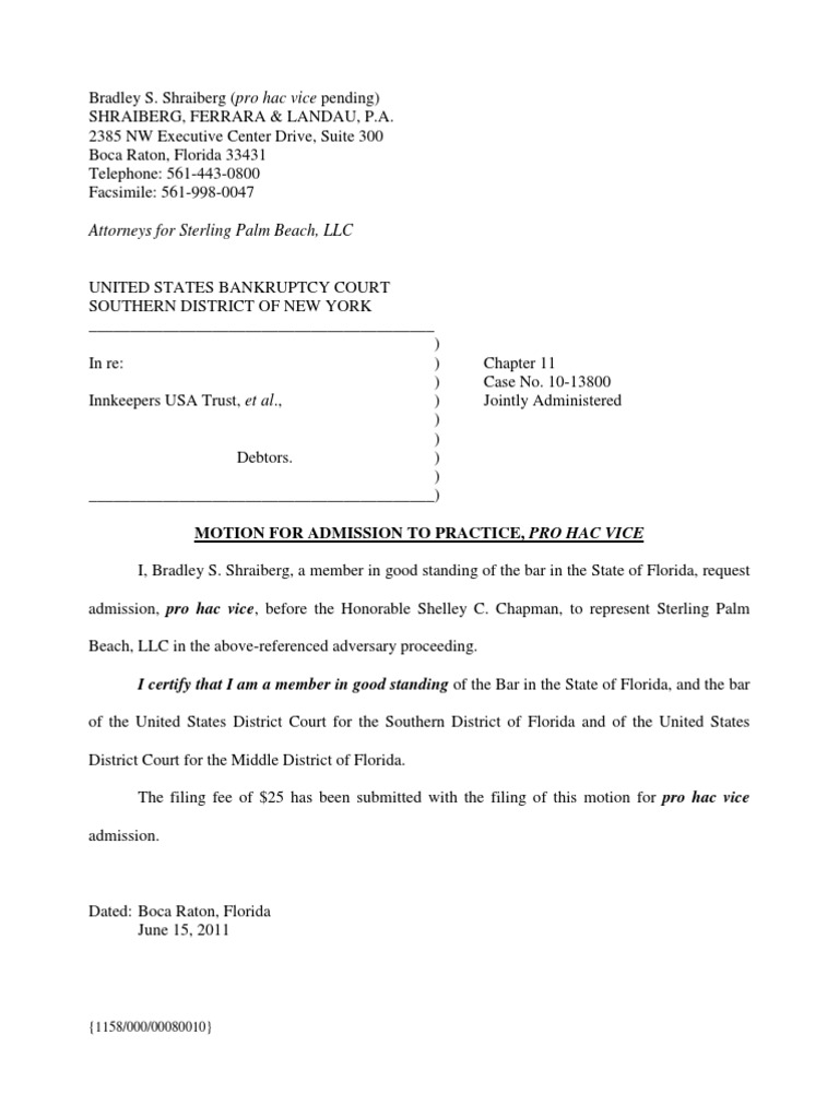 Attorneys For Sterling Palm Beach, LLC: Motion For Admission To ...