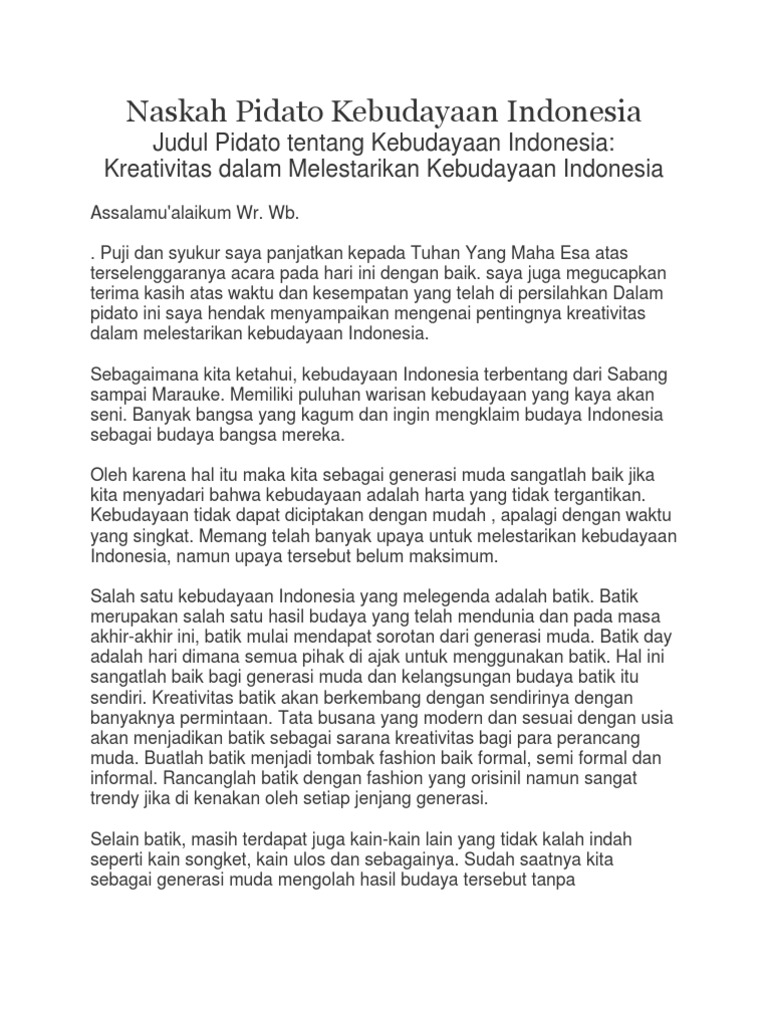 Naskah Pidato Kebudayaan Indonesia | PDF