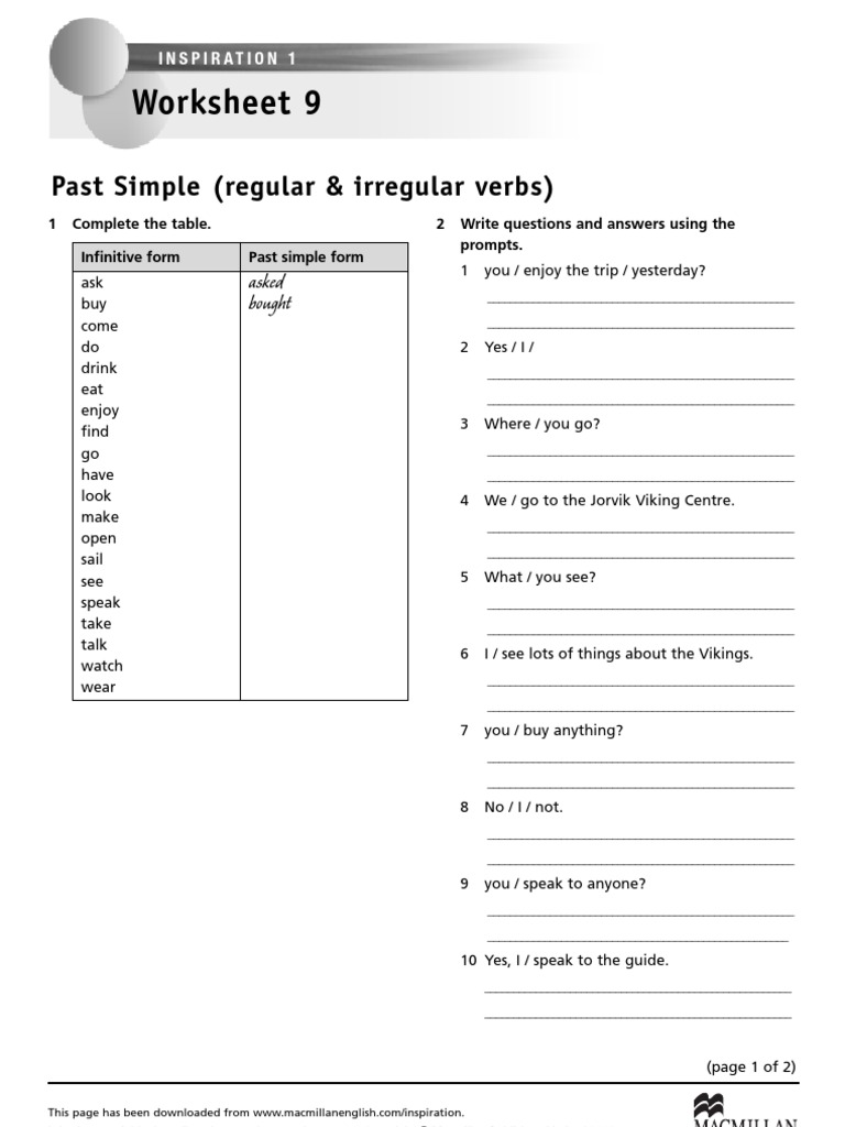 Simple Past Worksheet | PDF