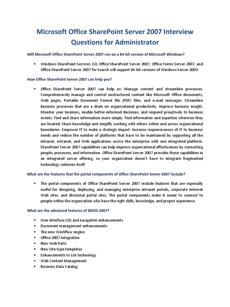 SharePoint-2007 Interview-Questions For Administrator | PDF | Share Point | World Wide Web