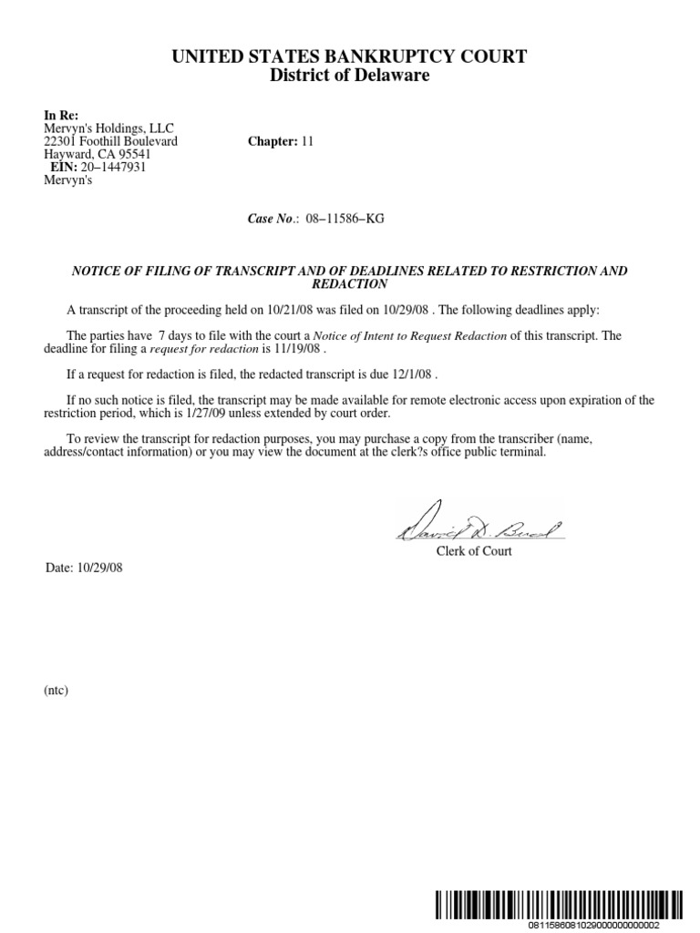 United States Bankruptcy Court District of Delaware: Case No.: 08 11586 ...