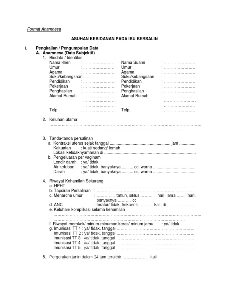 Format Anamnesa Ibu Hamil