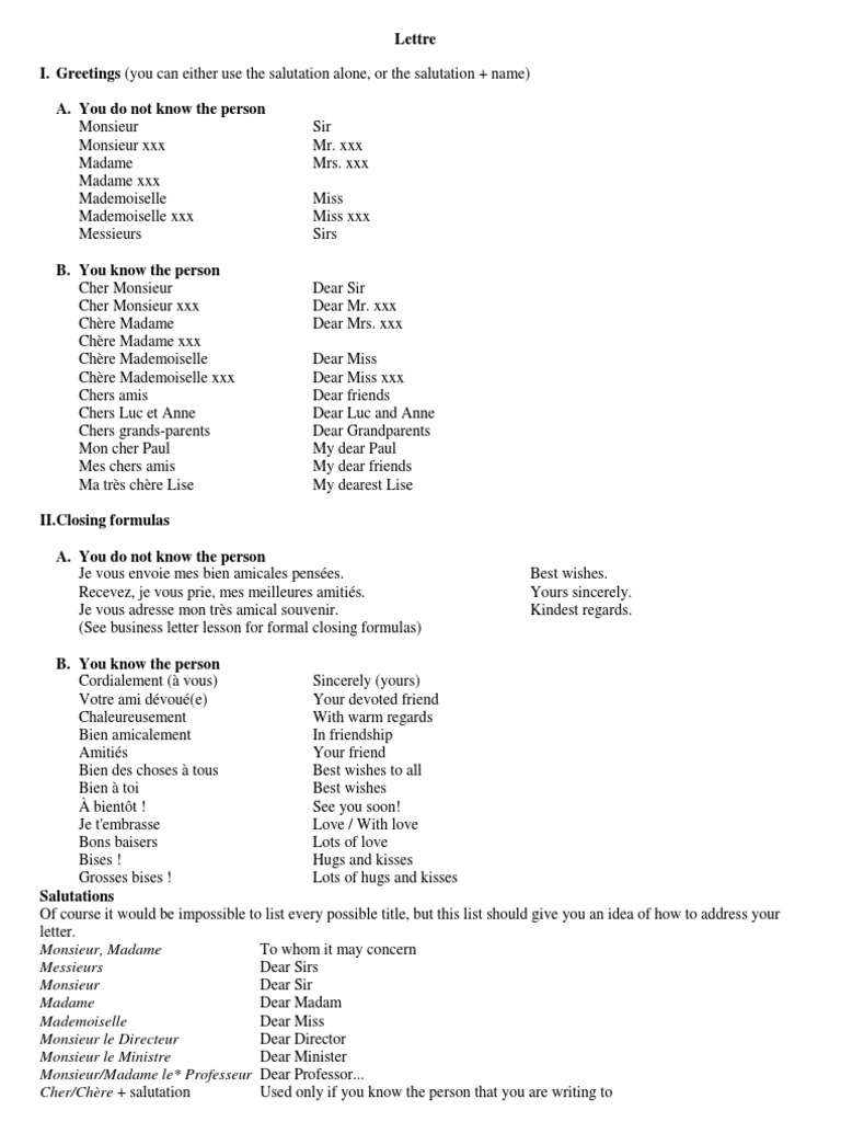 French Letter | PDF | Translations | Communication