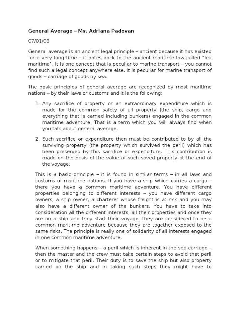 General Average | PDF | Marine Salvage | Insurance