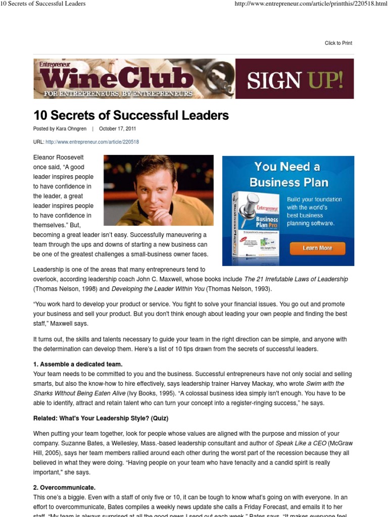 10 Secrets of Successful Leaders | PDF | Leadership | Entrepreneurship