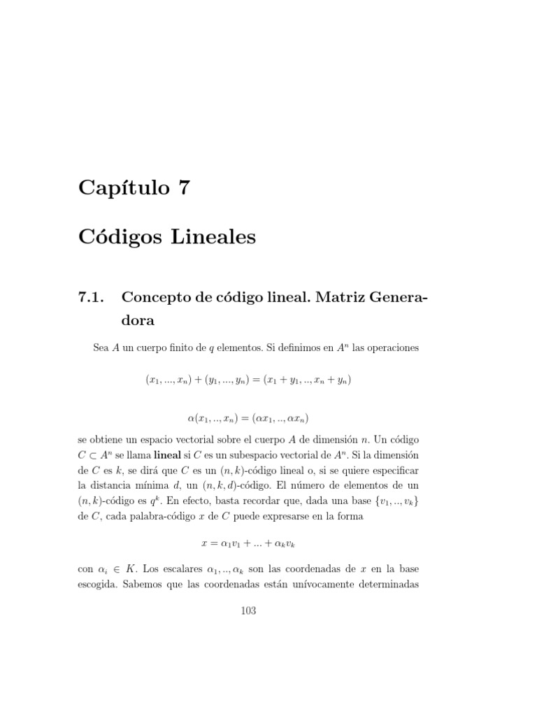 Tema7 Codigos Lineales | PDF | Matriz (Matemáticas) | Objetos matemáticos