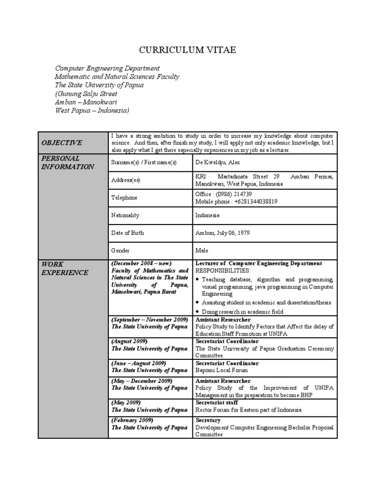 CV Form Alex | PDF