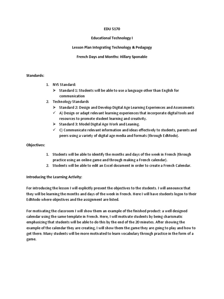 French Lesson Using Different Technologies To Teach Days and Months ...